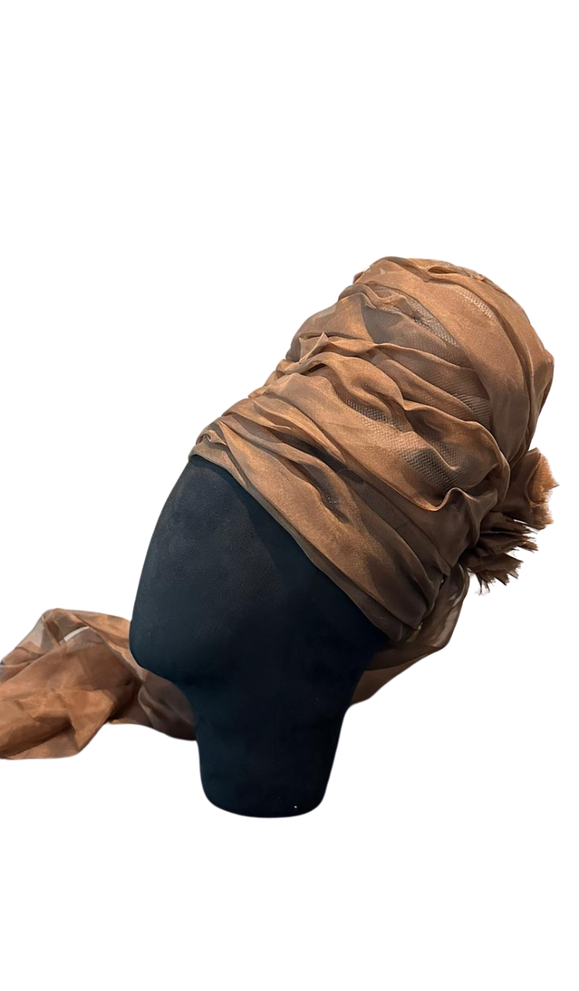 Earth-Toned Draped Turban with Veil from the Atatürk Movie Collection